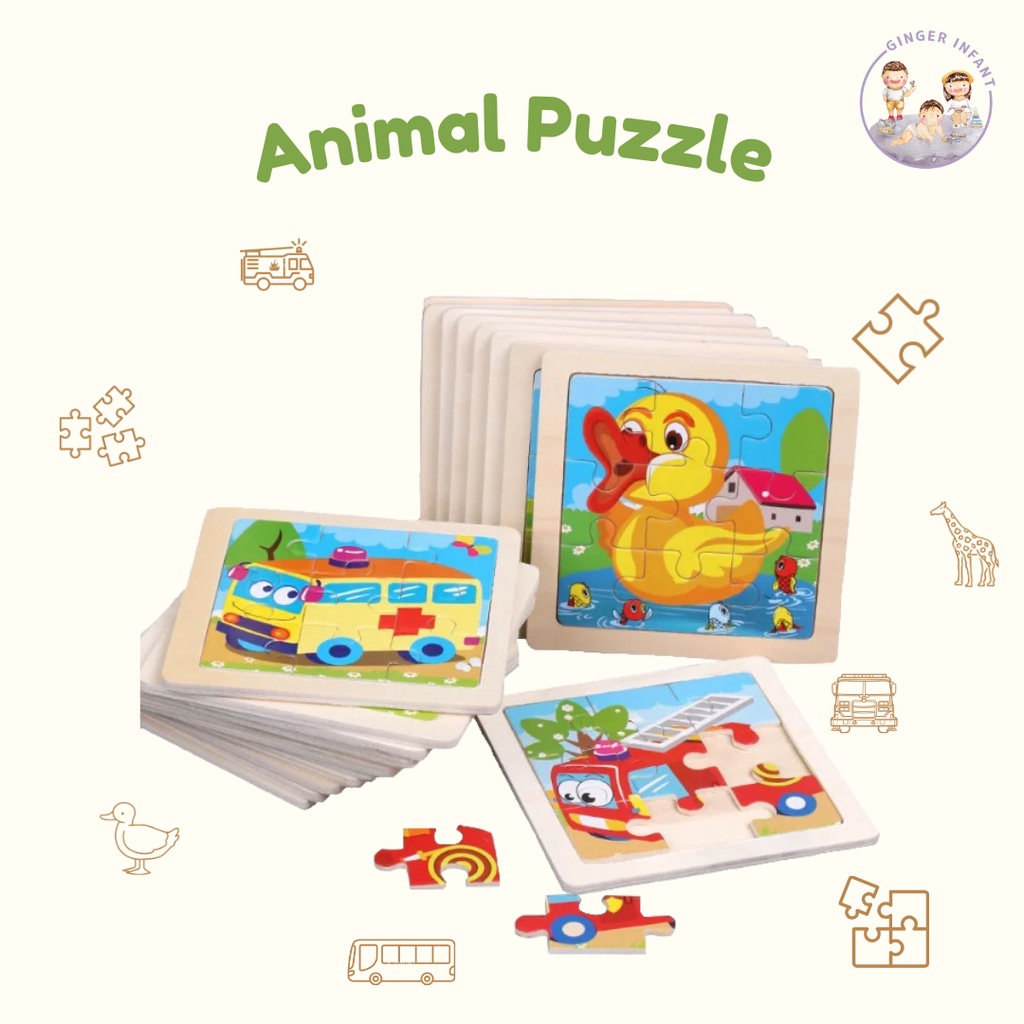 Jual puzzle edukasi mainan puzzle kayu hewan dan transport gingerinfant ...