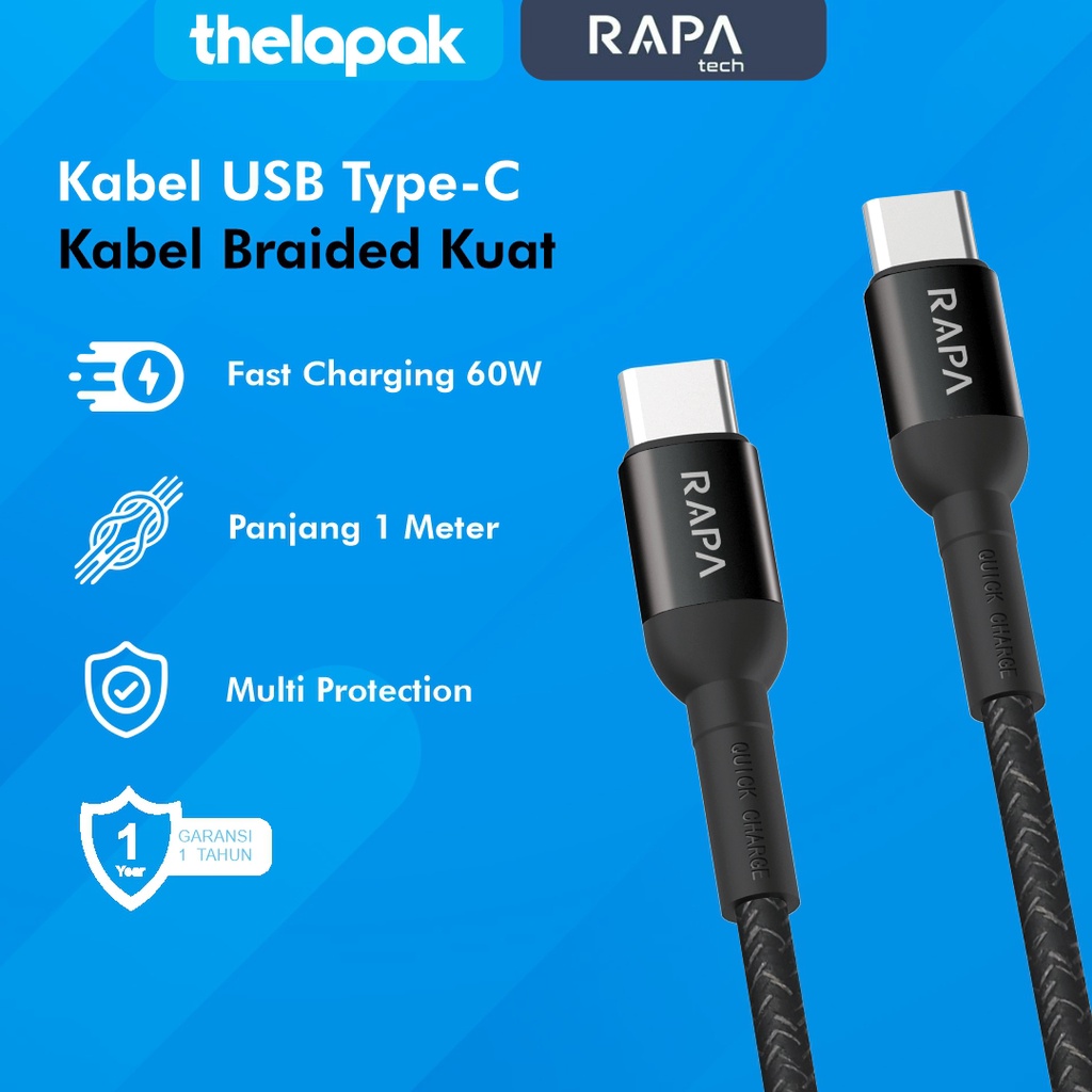 Jual Kabel Type C to Type-C 3A Rapa Line I DC1013 Cable Fast Charging 60W Garansi | Shopee Indonesia