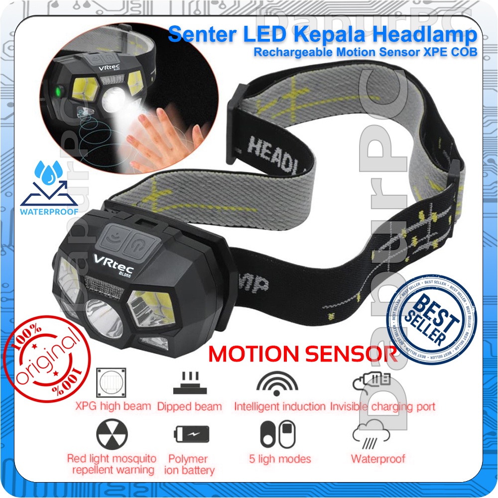 Jual Senter LED Headlamp Rechargeable USB Motion Sensor XPE COB 10000 ...