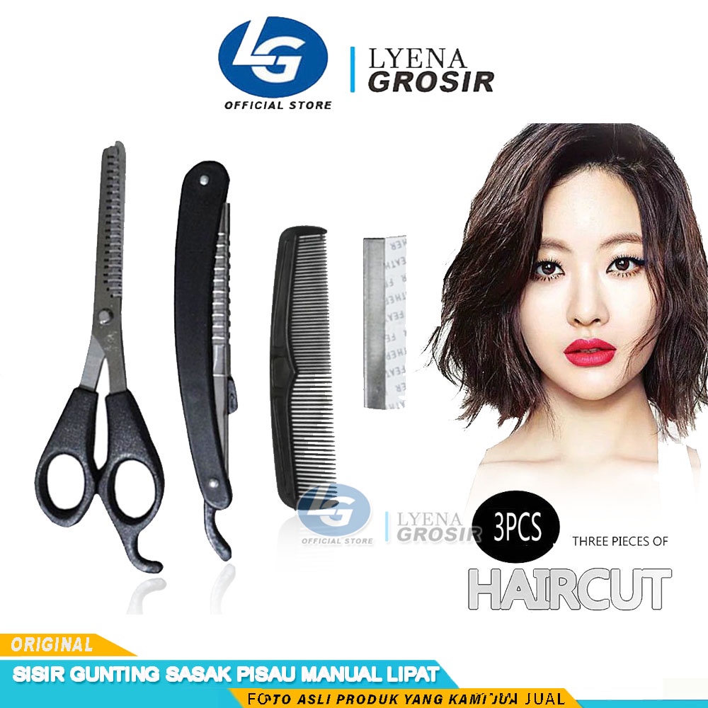Jual 3PCS Gunting Set 3IN1 Gunting Sasak Sisir Pisau Cukur Rambut ...