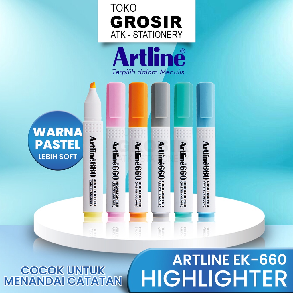 Jual ARTLINE Spidol Highlighter Marker EK-660 WARNA PASTEL | Shopee Indonesia