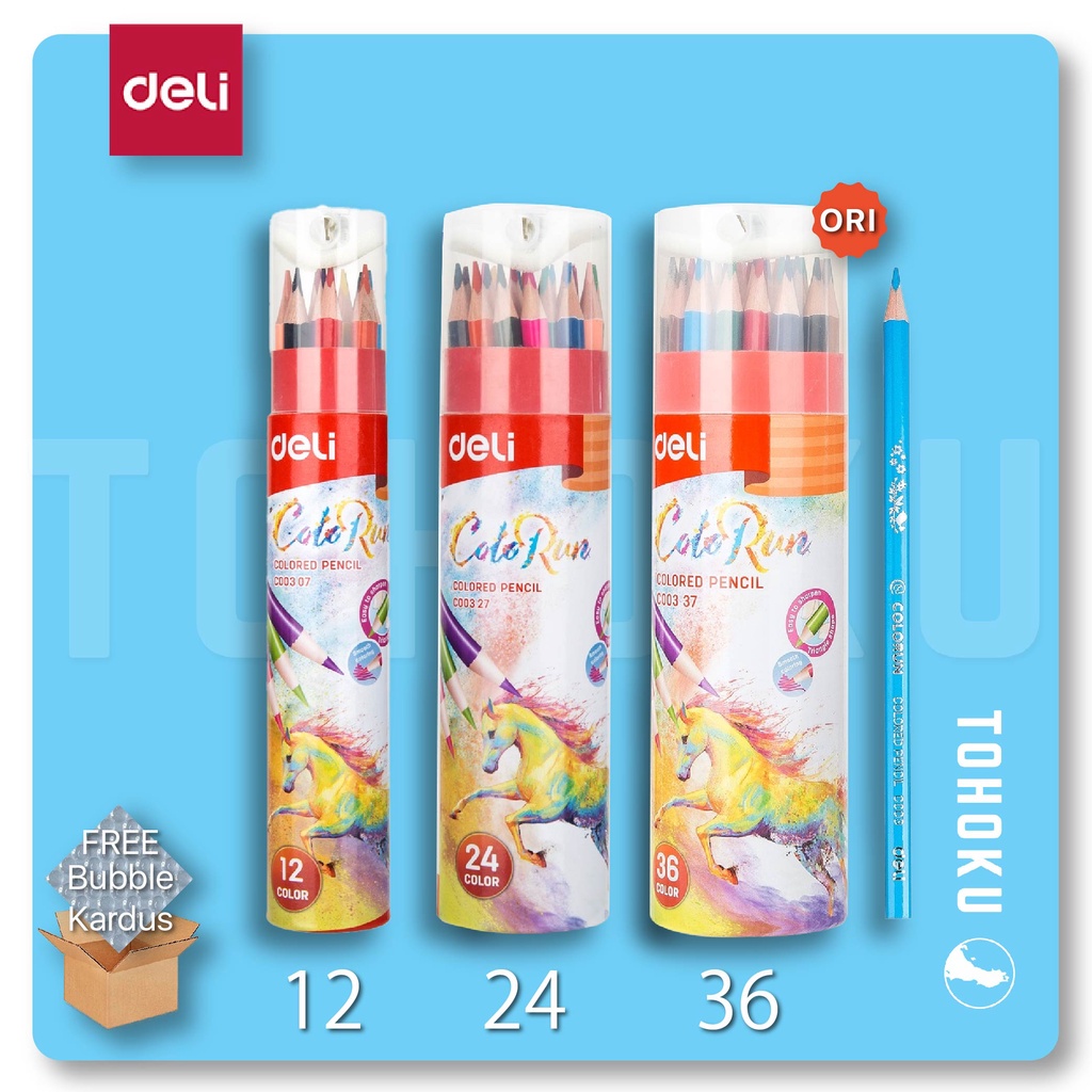 Jual Deli Pensil Warna Tabung 12 24 36 Warna Dengan Bonus Rautan Pensil