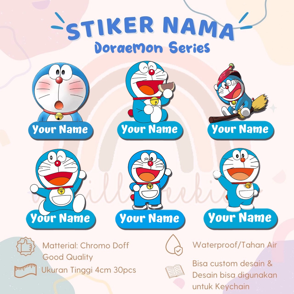 Jual Stiker Kiss Cut DORAEMON Label Nama Waterproof Tahan Air | Shopee ...