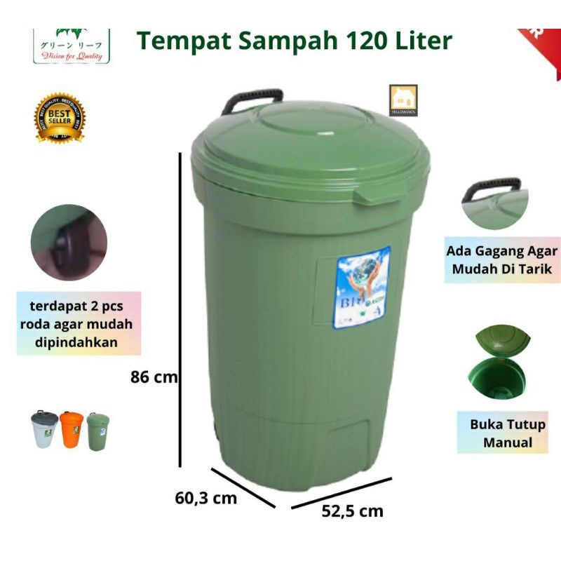 Jual Tempat sampah Green leaf 120 liter / tong sampah bio roda jumbo bulat | Shopee Indonesia