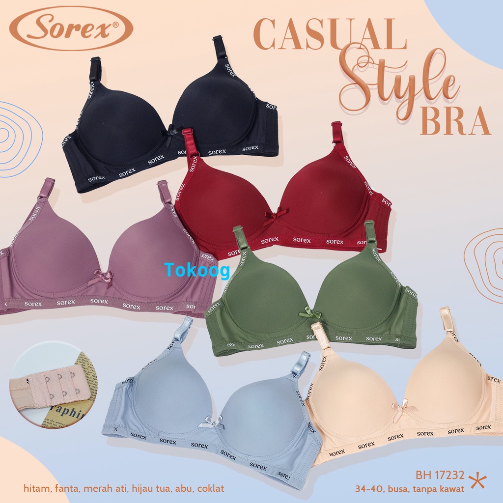 Jual BH SOREX TANPA KAWAT 17232 BRA WANITA DEWASA 34 36 38 40 BUSA TIPIS CUP B KAIT 2 | Shopee ...