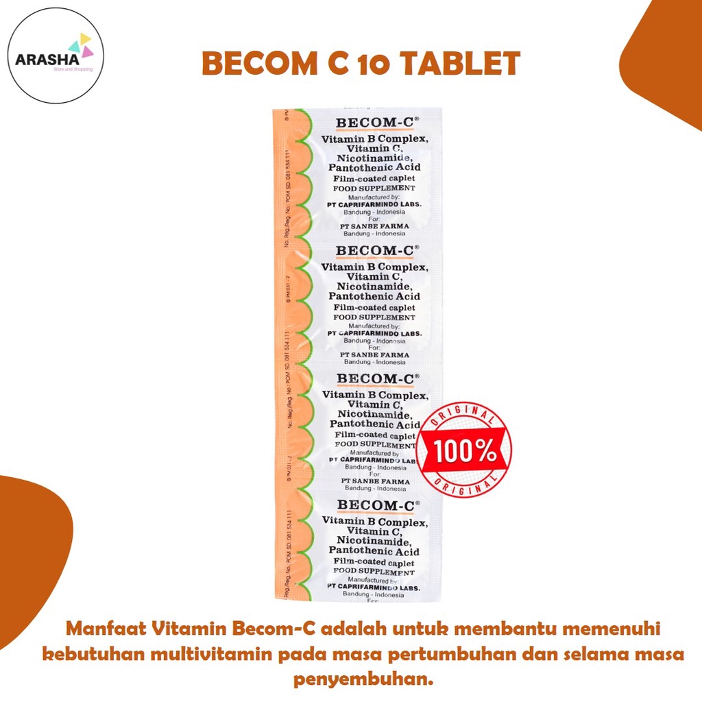 Jual BECOM-C 10 TABLET - Vitamin Daya Tahan Tubuh - Vitamin C - Vitamin ...