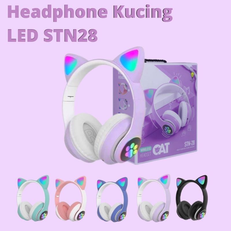 Jual Headphone Kucing LED Headset Bluetooth STN28 Handsfree Bando ...