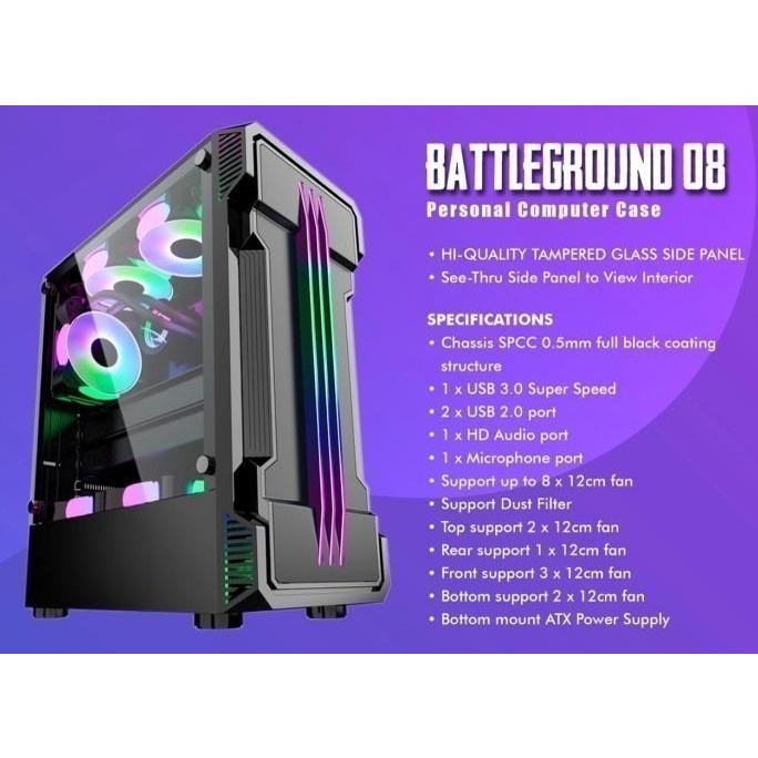 Jual Simbadda Battleground 08 Gaming CPU Case - Tempered Glass Chassis ...