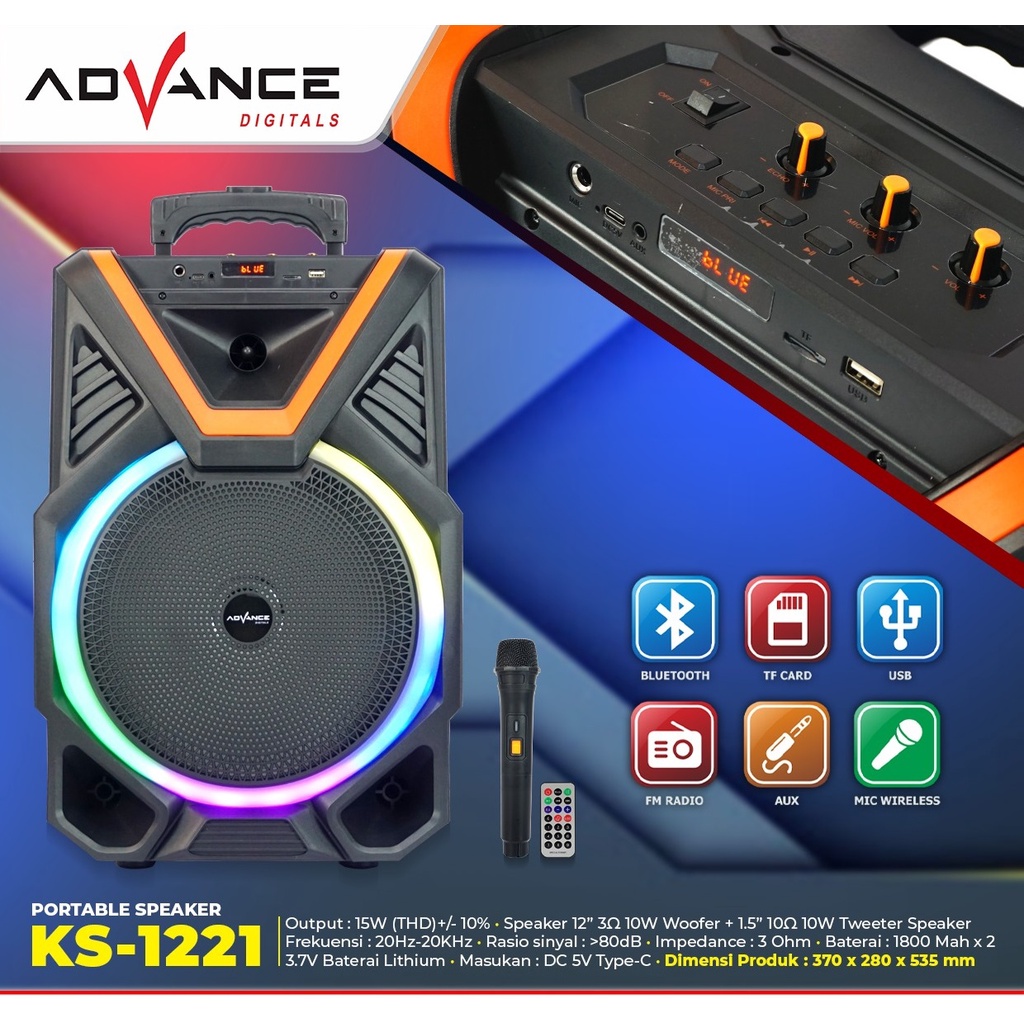 Jual Speaker Meeting Portable Speaker ADVANCE KS 1221 Bluetooth 12 Inch 1 Mic Wireless | Shopee ...