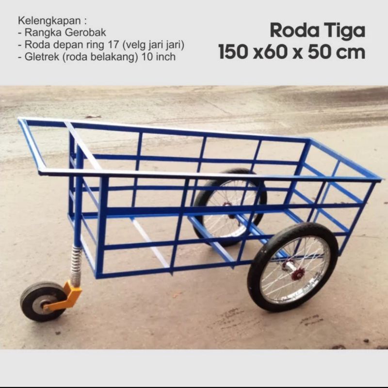 Jual Gerobak Roda tiga - ukuran 150x 50x60 cm / gerobak besi fullset ...