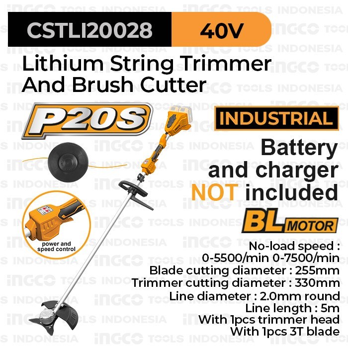 Jual Cordless Bush Cutter Brushless INGCO CSTLI20028 Potong Rumput P20S ...
