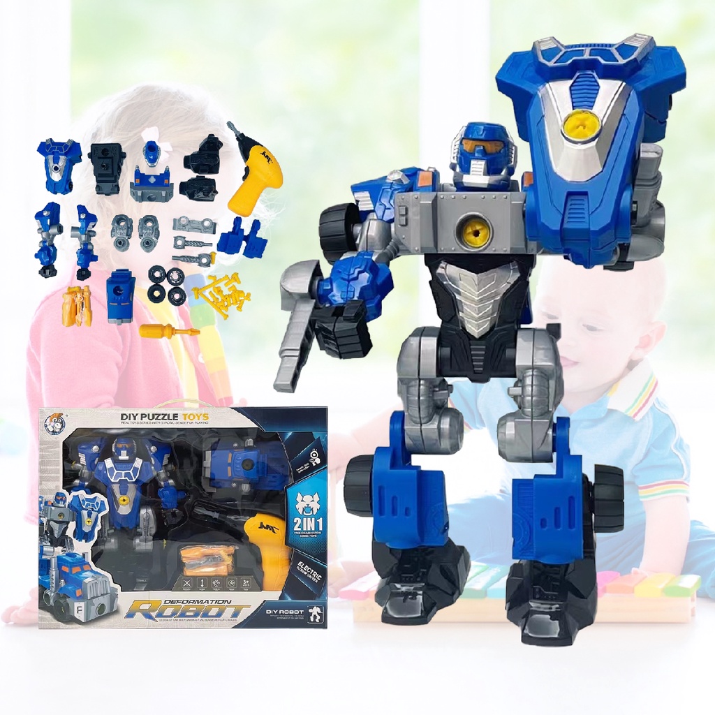 Jual Mainan Robot Anak Laki Laki Robot Deformation 2IN1 DIY Puzzle Toys ...