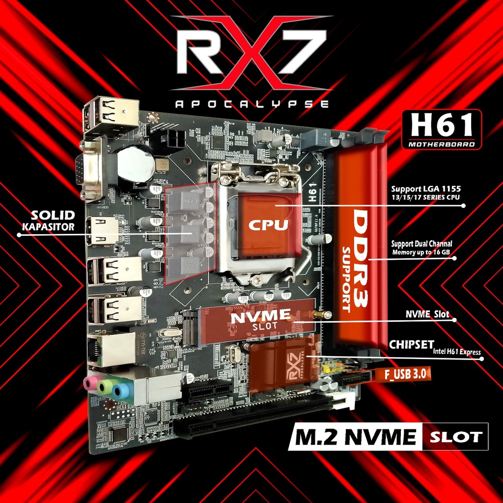 Jual Motherboard RX7 H61 LGA 1155 DDR3 H61 Mainboard Support Nvme ...