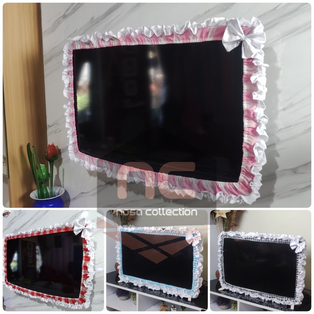 Jual BANDO/Cover TV/Televisi/LCD Ruffle PUTIH Motif Kotak Gingham Untuk ...