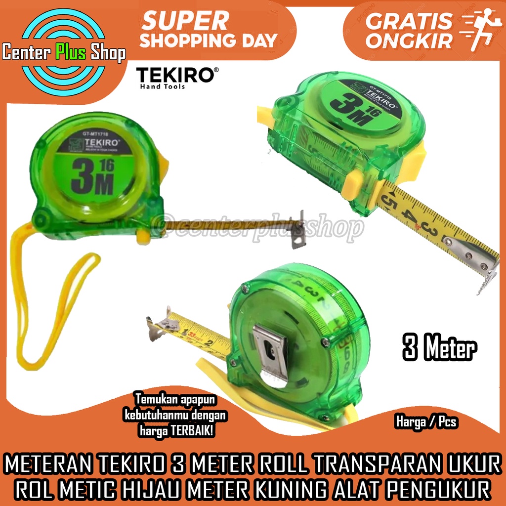 Jual METERAN TEKIRO 3 METER ROLL TRANSPARAN UKUR ROL METIC HIJAU MERK ...