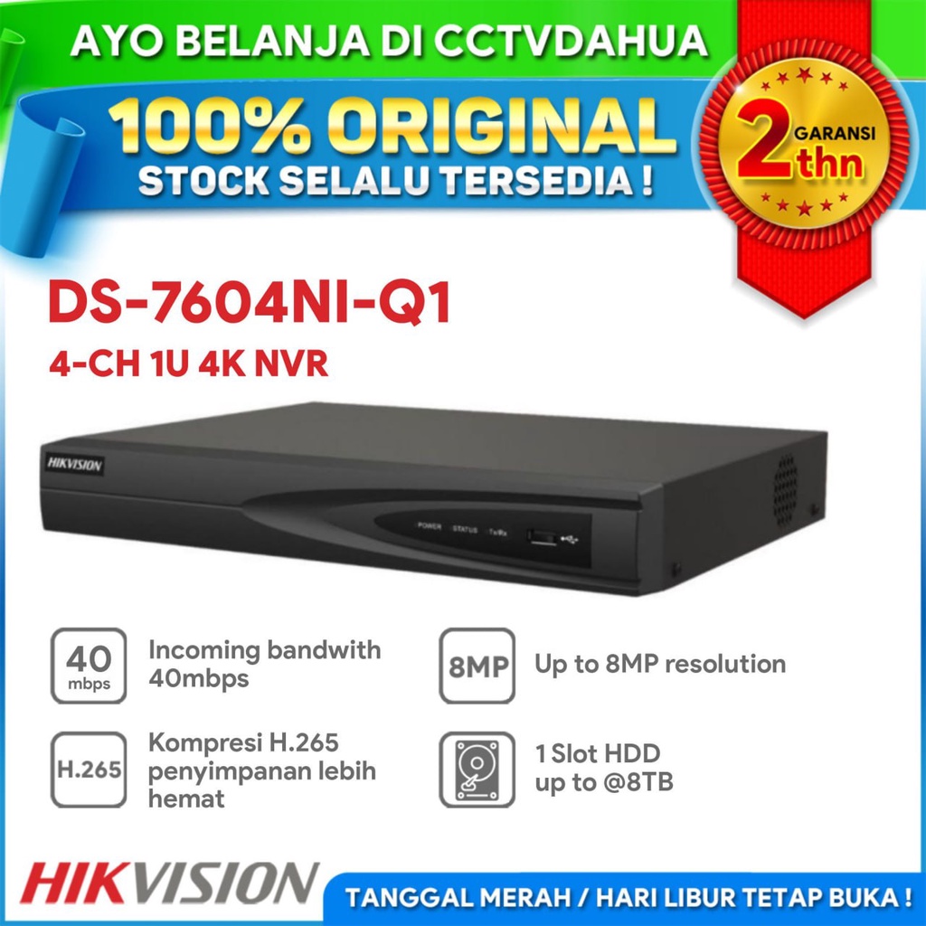 Jual HIKVISION DS-7604NI-Q1 Hikvision 4 channel 1U 4K resolution H.265 NVR | Shopee Indonesia