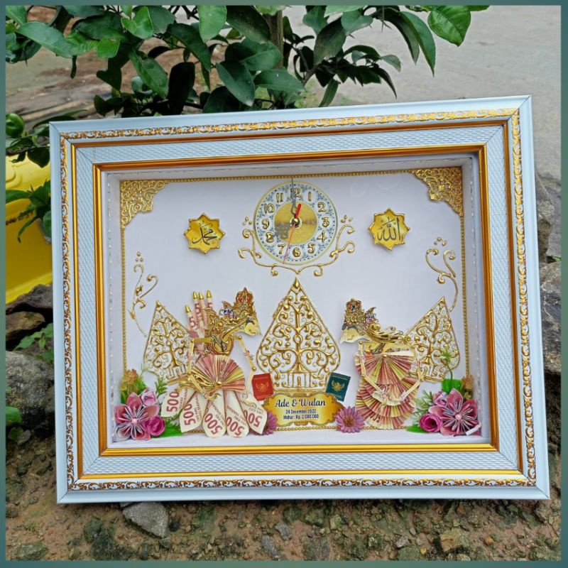 Jual Bingkai Mahar Pernikahan Wayang Rama Sinta Jam Aktif Bingkai Figura Foto 3D simple Murah ...