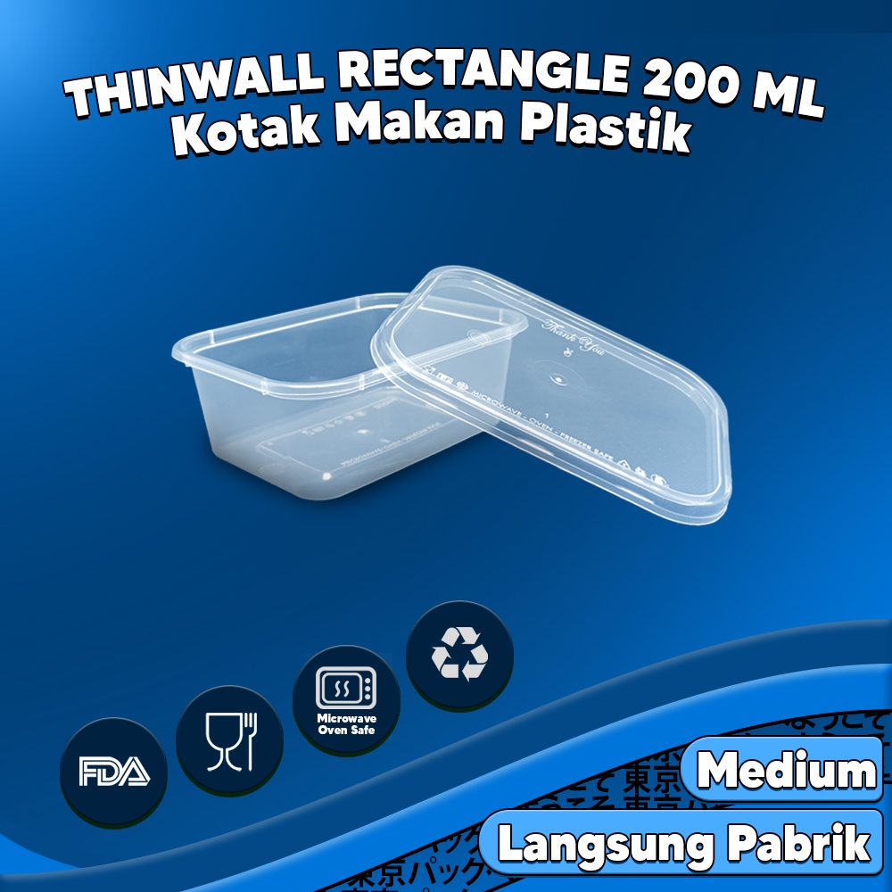 Jual Thinwall 200 ml RECTANGLE - ANTI PECAH - Kotak makan isi 25 set Premium | Shopee Indonesia