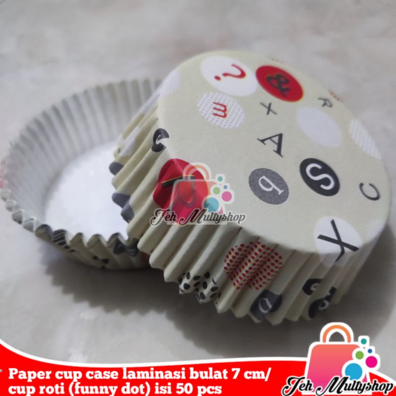 Jual Paper cup case laminasi bulat 7 cm/ cup roti (funny dot) isi 50 ...