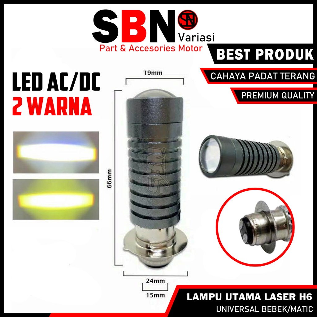 Jual LED H6 Laser Warna Putih Kuning Lampu Utama Depan Bebek Matic ...