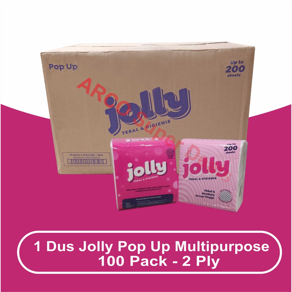 Jual 1 DUS Tissue Jolly Pop Up Multipurpose 200 Sheets 2 Ply - isi 100 ...