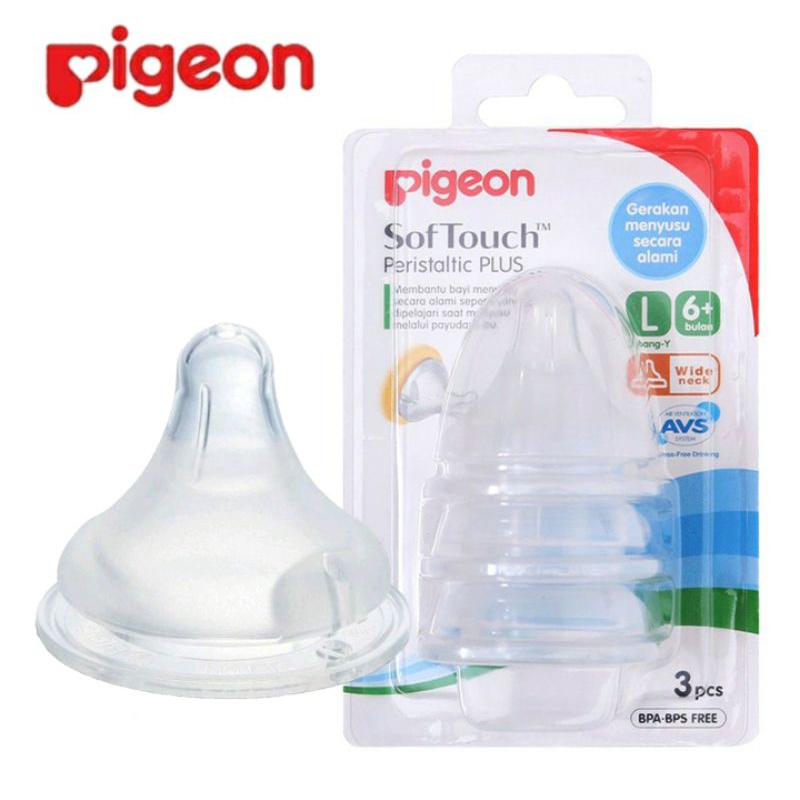 Jual (3 Pcs) Pigeon Nipple Wide Neck Peristaltic Plus Soft Touch S, M, L Blister | Nipple Pigeon ...