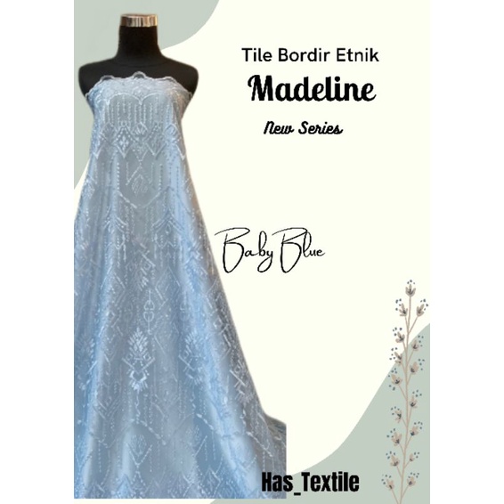 Jual Kain Bahan Kebaya TIle Bordir Etnik Madeline Warna baby blue Biru ...