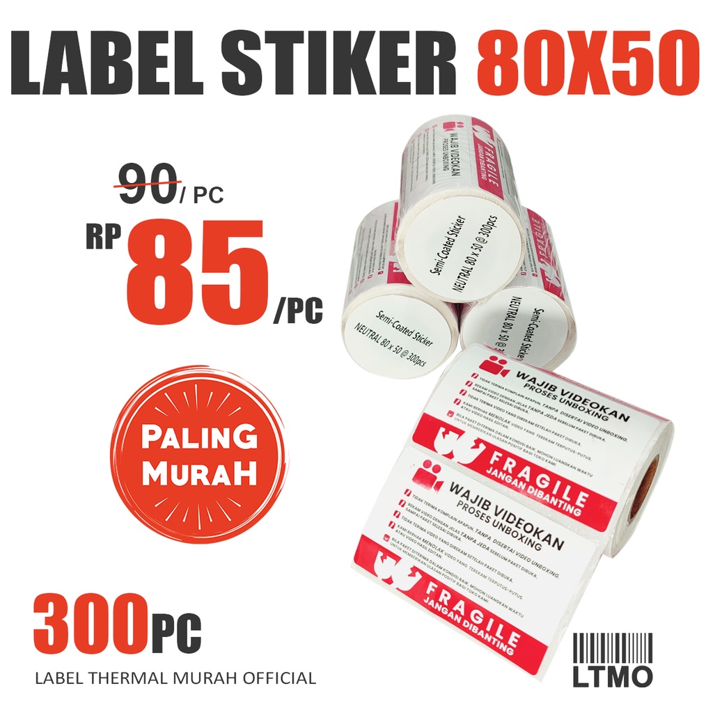 Jual Label Sticker Murah Wajib Video Unboxing Stiker FRAGILE 80x50 mm ...
