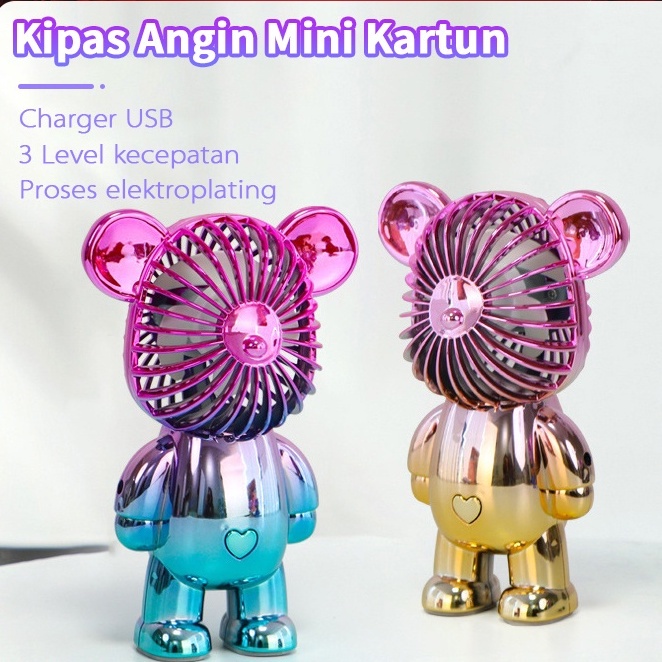 Jual Kipas Angin Mini Portable Beruang GRADASI USB Charge Fan 3-Speed ...