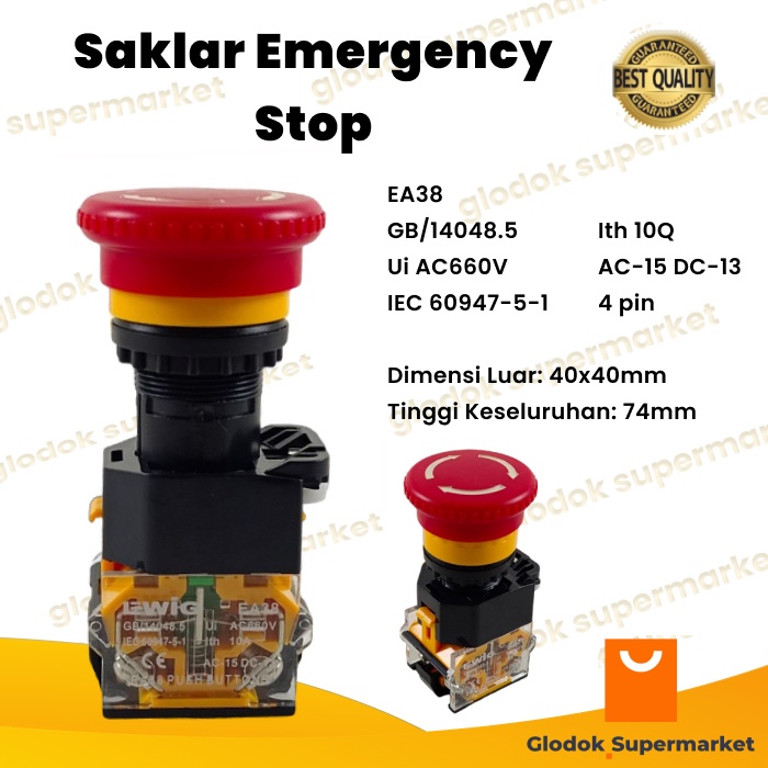Jual Saklar Emergency Stop Ewig EA38 Push Button Switch Tombol Jamur ...