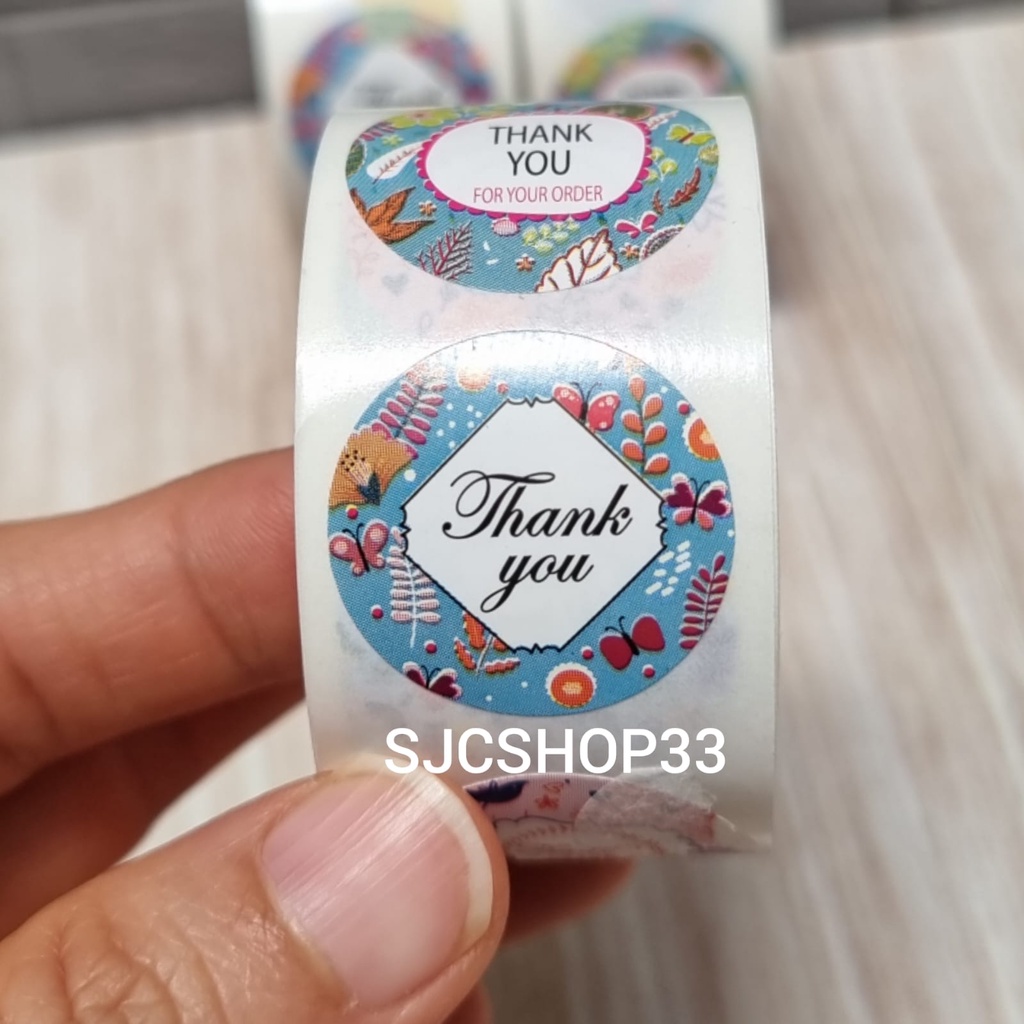Jual 1 roll isi 500 pcs sticker label thank you motif batik set 2,5cm ...