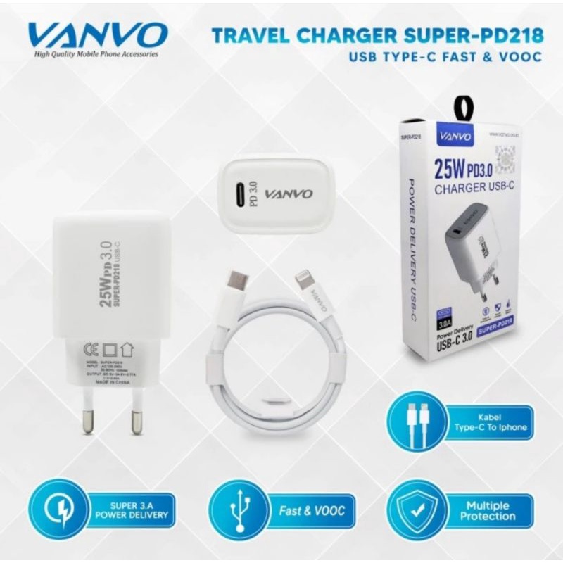 Jual Charger Vanvo Super PD218 FREE Kabel Type-C to Type-C 25W Charger ...