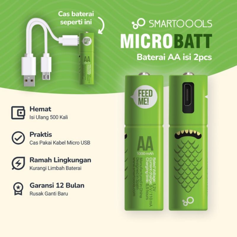 Jual Smartoools Microbatt AA 2pcs - Multi Purpose USB Rechargeable ...
