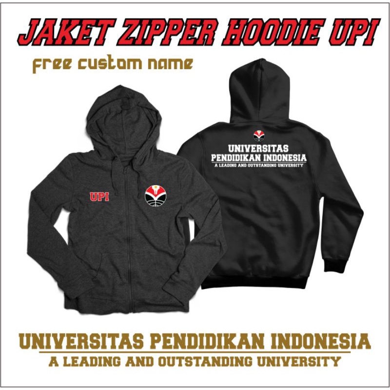 Jual Jaket UPI Zipper Hoodie Universitas Pendidikan Indonesia Black ...