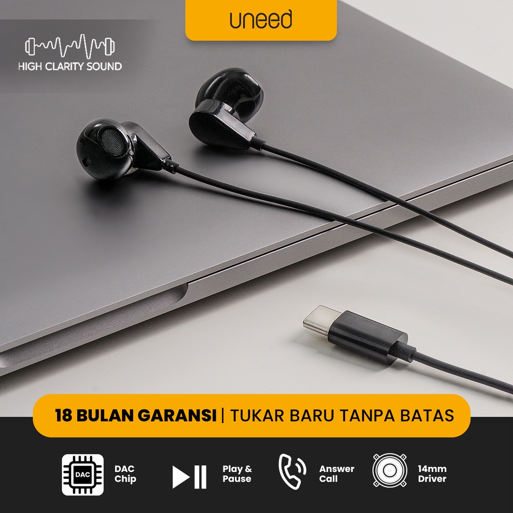 Jual UNEED Earphone Type C Half In-Ear Decoding Headset with Mic ...
