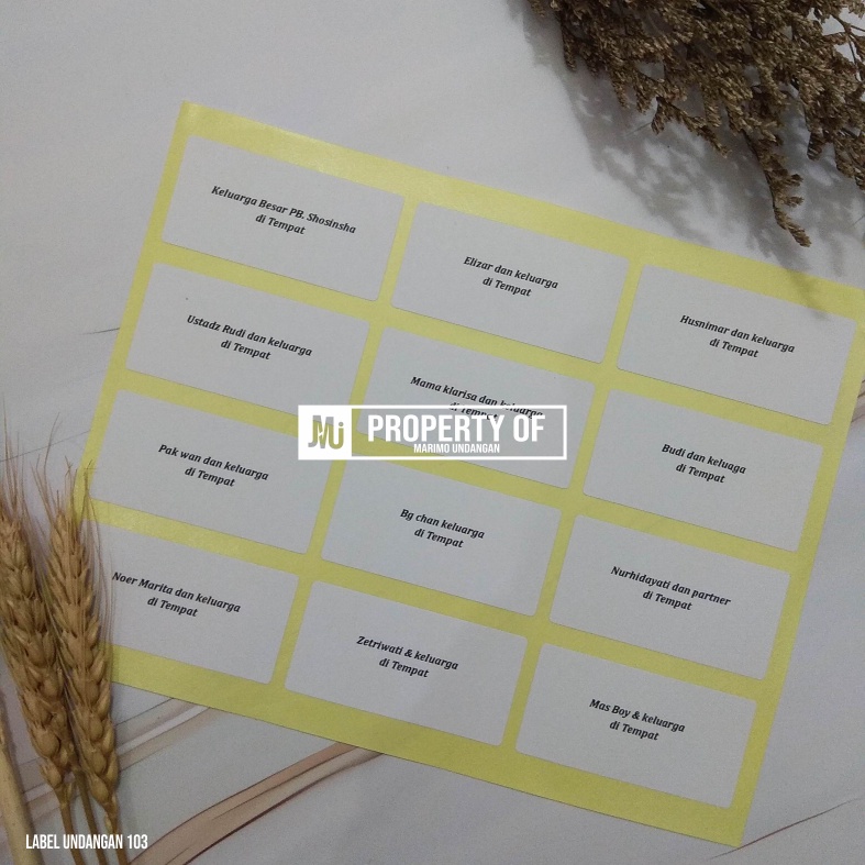 Jual Termurah Cetak Label Nama Undangan Polos 103, Format marimo ...