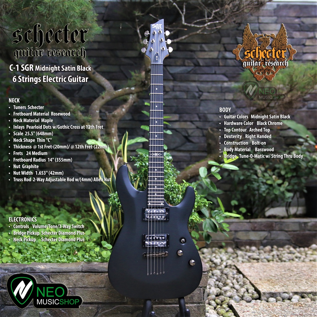 Jual SCHECTER C1 SGR Midnight Satin Black 6 Strings Electric Guitar ...