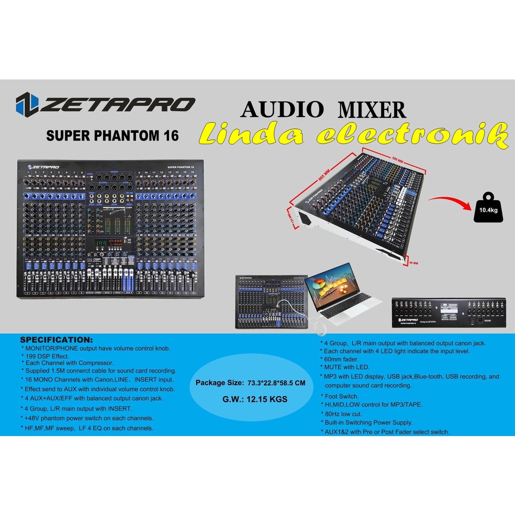 Jual mixer zetapro super phantom 16 16 channel garansi resmi original | Shopee Indonesia