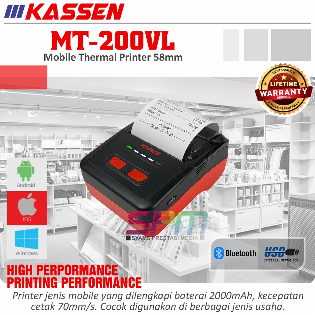 Jual KASSEN MT200VL PRINTER MINI BLUETOOTH 58MM GARANSI RESMI 2 TAHUN ...