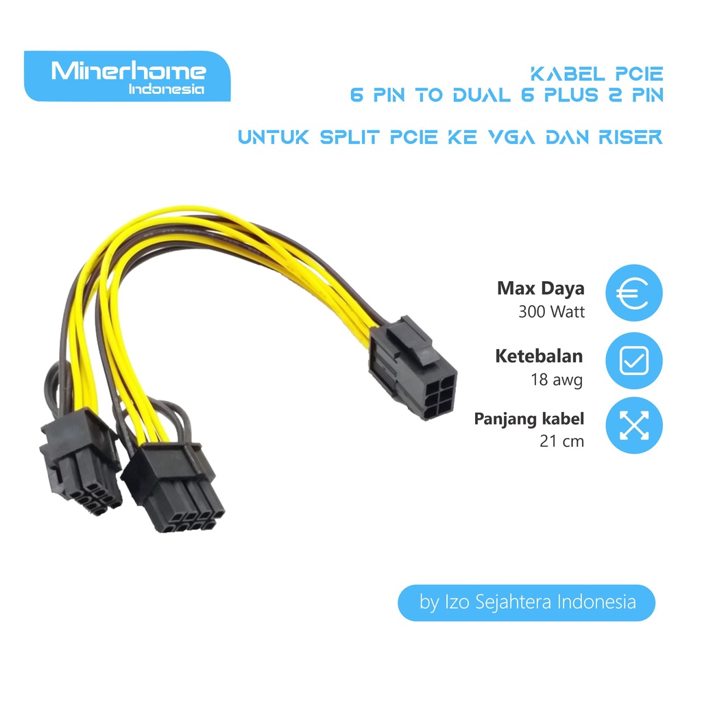 Jual Kabel 6 Pin PCIE to Dual (6+2) Pin PCIE Standard Quality | Shopee ...