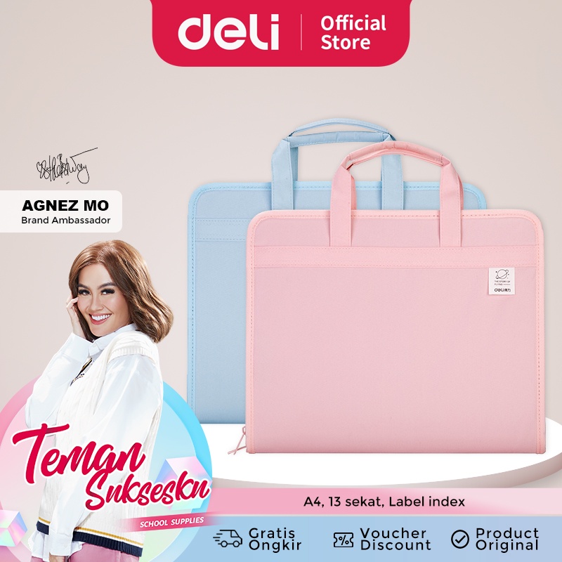 Jual Deli File Folder Document Bag Tas Dokumen File A4 Warna Pink Biru ...