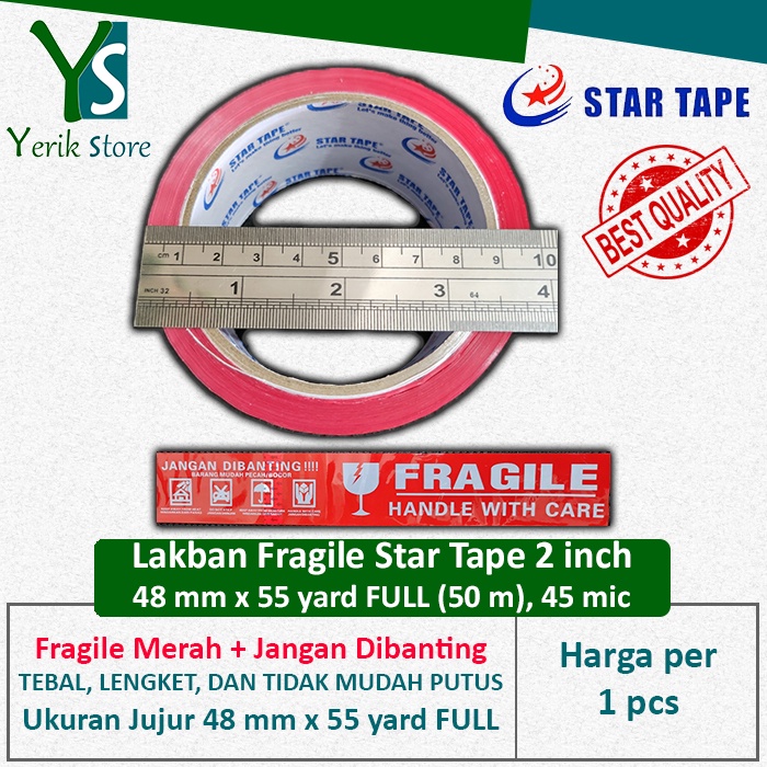 Jual Lakban Fragile Merah 2 inch x 55 yard FULL (48 mm x 50 m) JANGAN ...