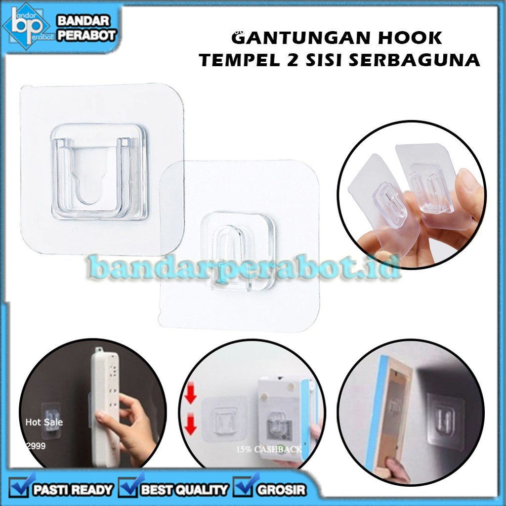 Jual [BP] GANTUNGAN HOOK TEMPEL 2 SISI HANGER CANTELAN DINDING DOUBLE ...