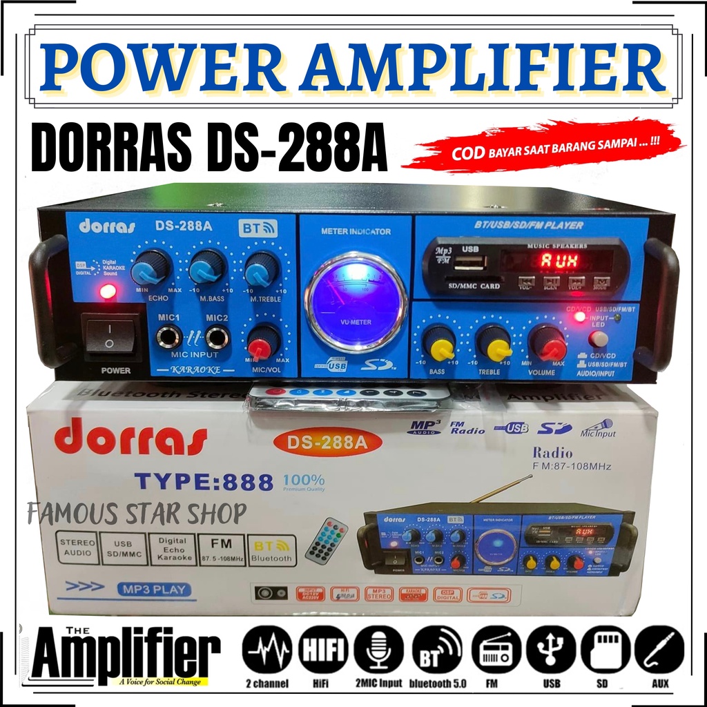 Jual Power Amplifier AC-DC Stereo Bluetooth USB Radio Dorras DS-288A ...