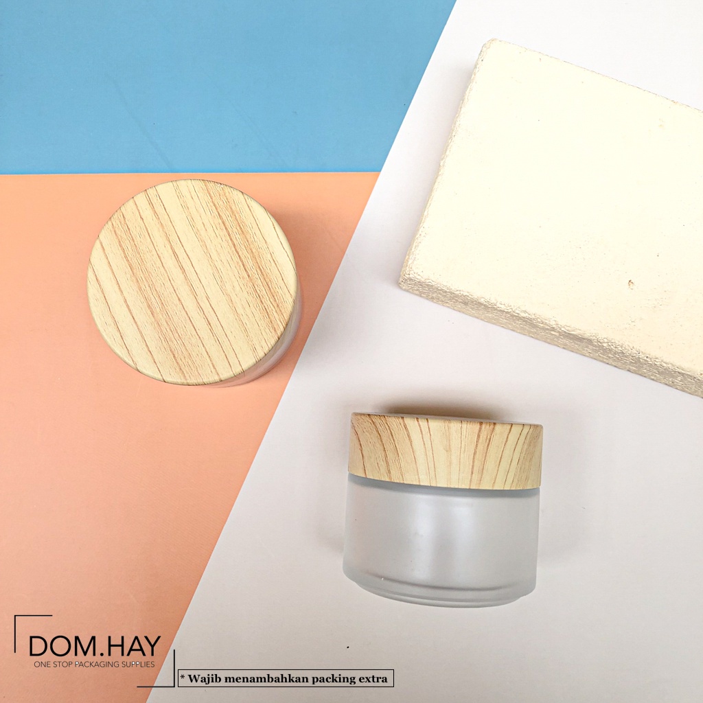 Jual 100ml Lebar Jar Cream Kaca Doff Frosted Tutup Bambu Wood Packaging ...