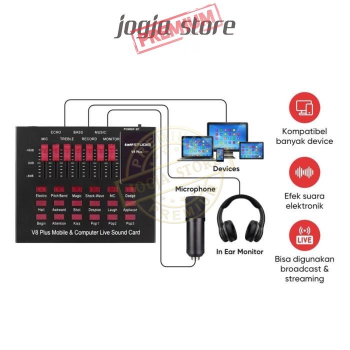 Jual Soundcard V8 Plus Bluetooth Live Mixer Broadcast Audio USB ...