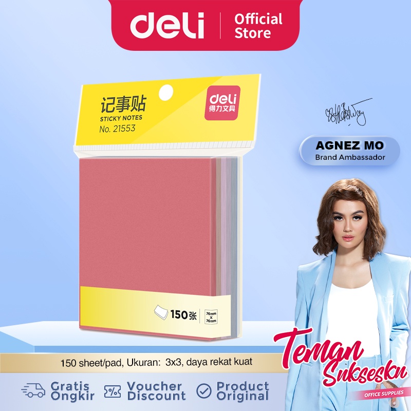 Jual Deli Sticky Note / Memo Tempel 3x3 150 lembar Kertas 80g 21553 ...