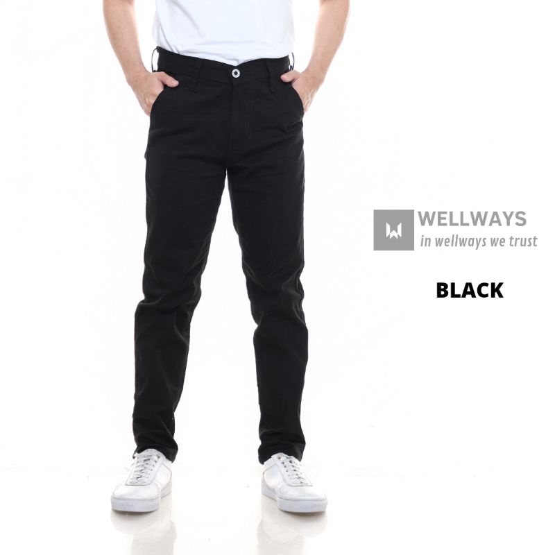 Jual Wellways Celana panjang chino pria model slimfit warna hitam ...