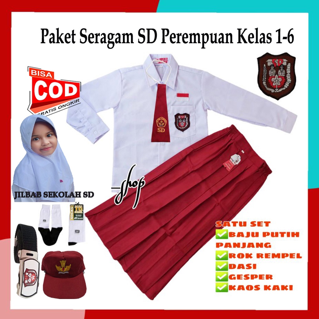 Jual Paket lengkap setelan seragam sekolah SD merah putih perempuan ...