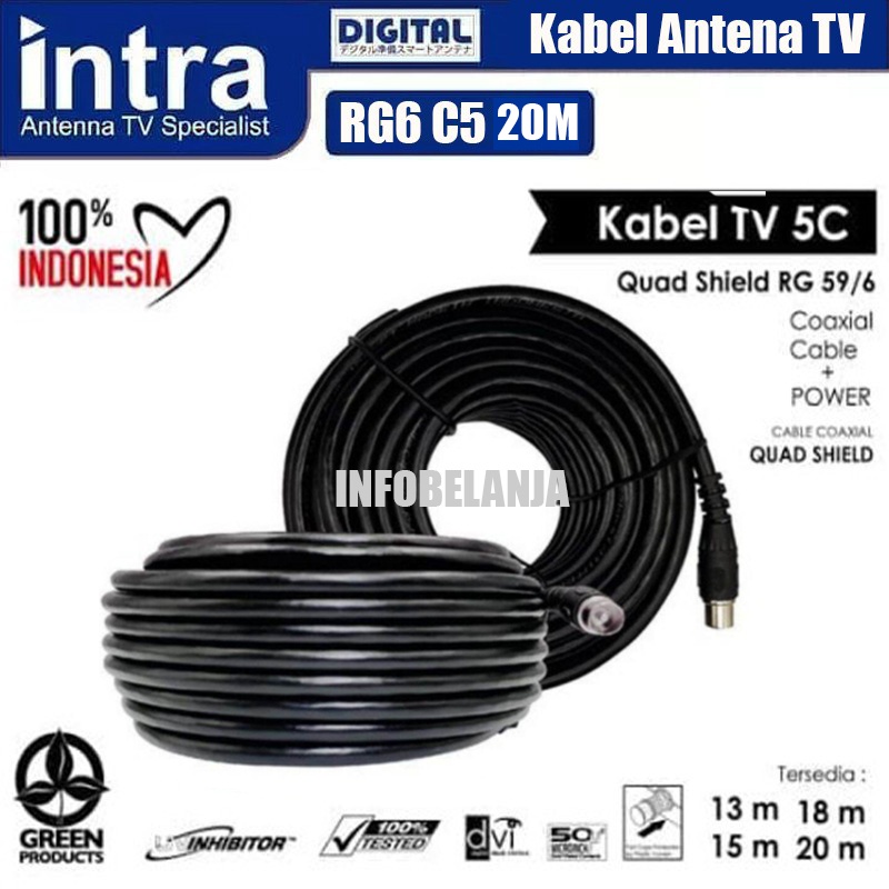 Jual Kabel Antena Tv Digital Intracom 20 Meter RG6 C5 Original | Shopee Indonesia